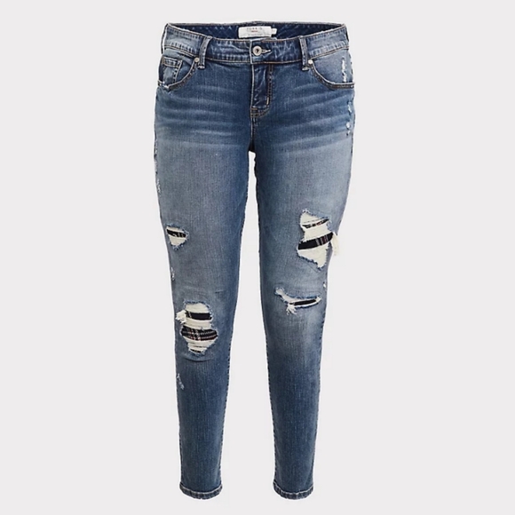torrid | Jeans | Torrid Classic Skinny Rip Jean W Plaid Inserts 24 ...